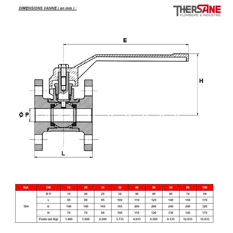 Vanne à sphère laiton titré CW617N à brides PN16