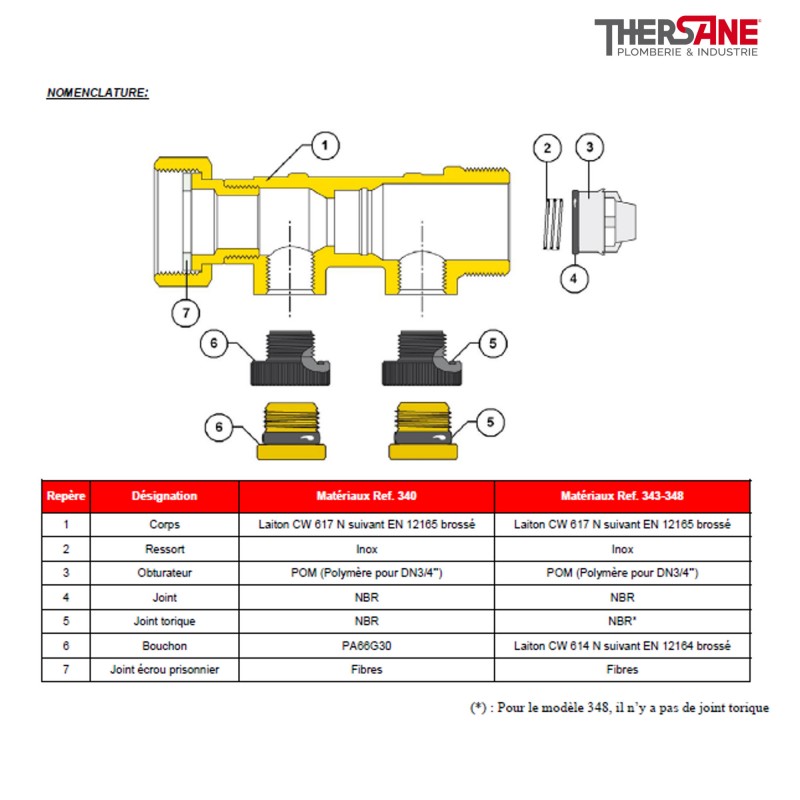 Clapet antipollution modèle long laiton titré CW617N femelle - mâle ...