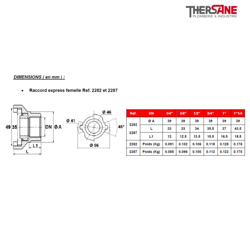Raccord express laiton femelle sans joint