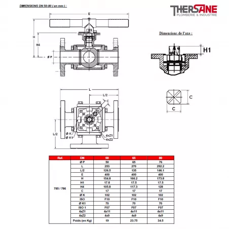Robinet à tournant sphérique RBS 3 voies à brides acier inox ASTM A351 ...