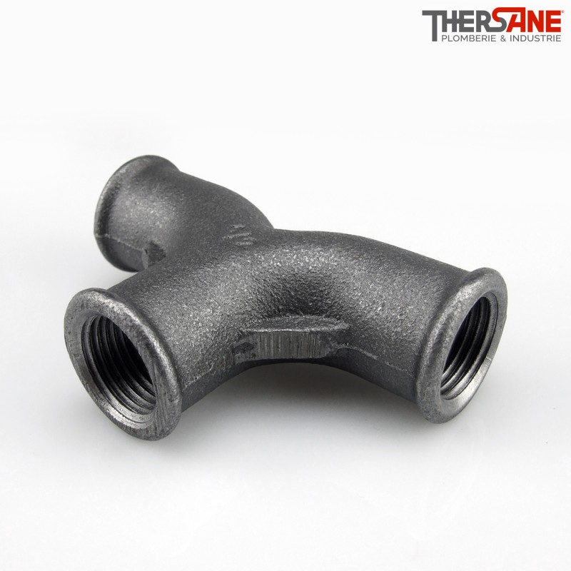 Raccord fileté Té femelle à deux embranchements cintrés fonte malléable