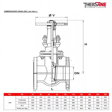 Vanne à opercule fonte à bride PN16 tige montante NF 29323 Diamètre (en ...