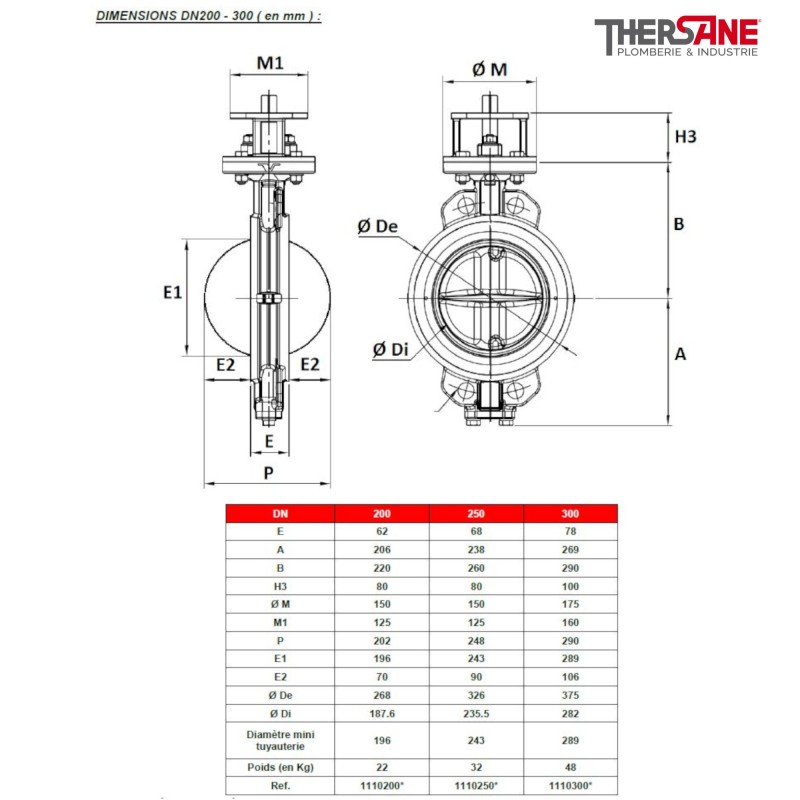 vanne à papillon double excentration acier WAFER PN25