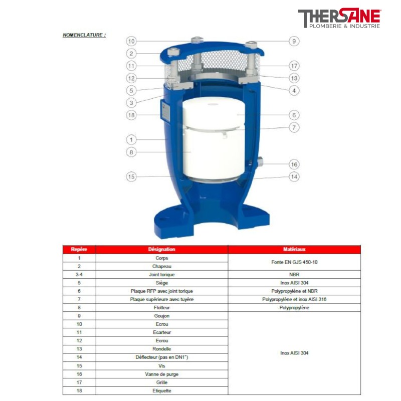 Ventouse triple fonction fonte avec protection anti-belier CSA FOX RFP
