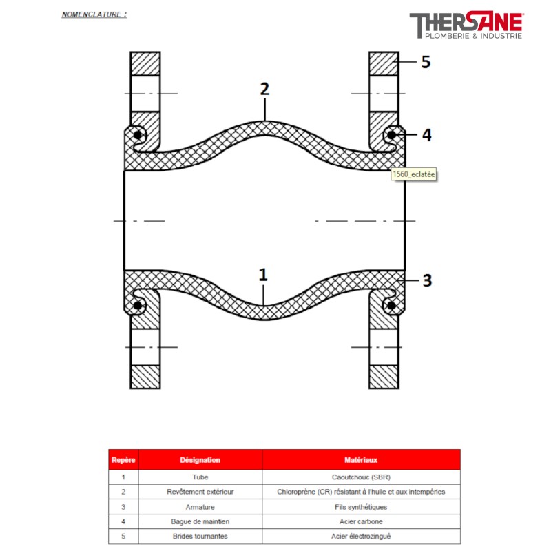 Compensateur de dilatation industriel TEGUFLEX® entraxe 130mm SBR à ...